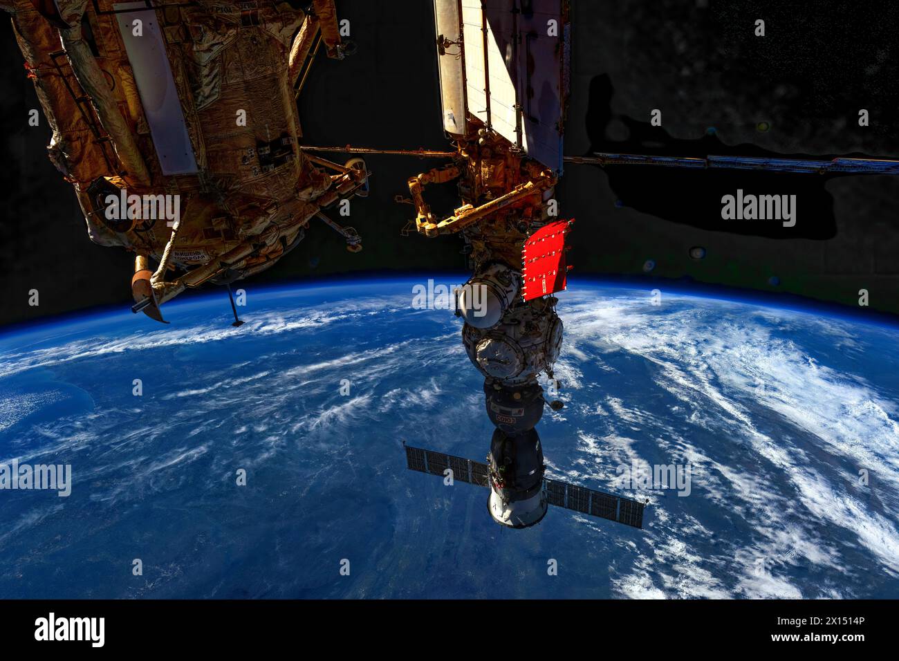International Space Station or ISS and a view of Planet Earth. Digital ...