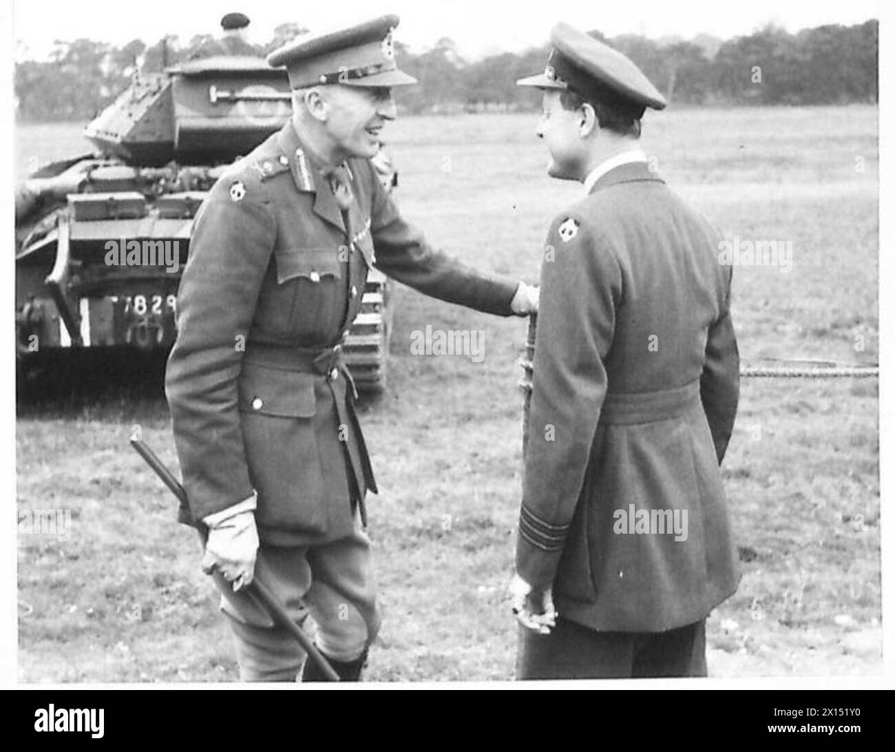Major General B.G. Horrocks inspects a new armoured brigade, speaking ...
