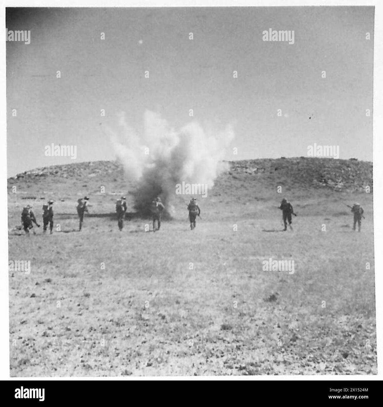 Infantry of the Eighth Army advance in extended order towards enemy ...