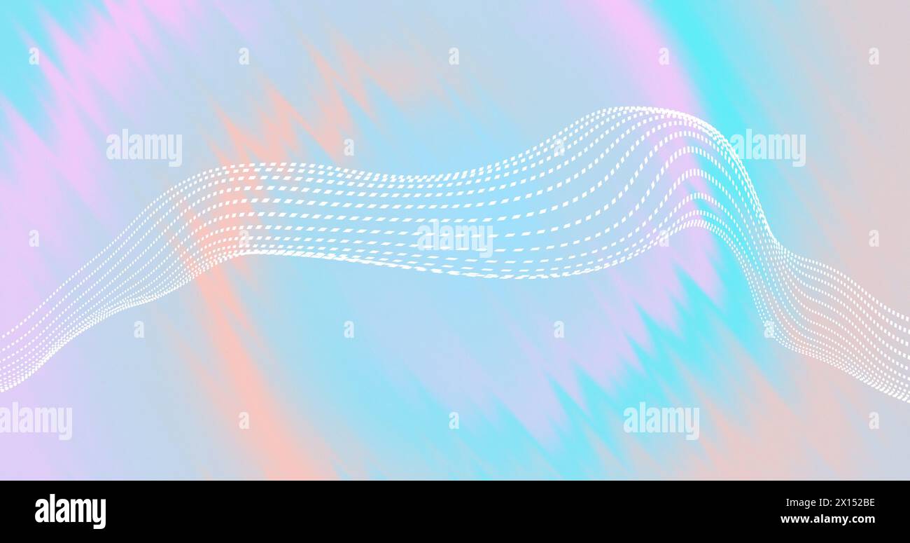 Image of network of connections with data transfer over pastel multi ...
