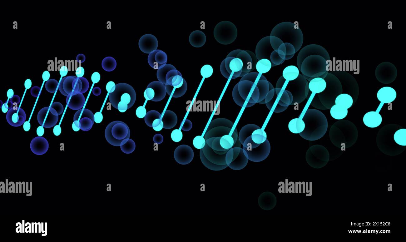 Image of dna strand over bubbles on black background. Science ...