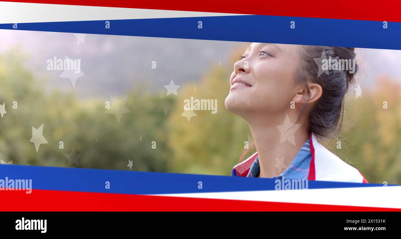 Image of go vote text and american flag with happy diverse friends ...