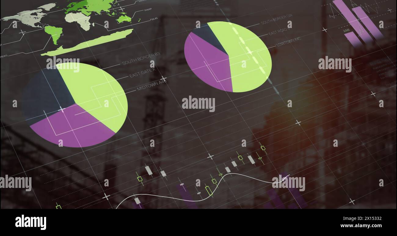 Image of multicolored infographic interface over under construction ...