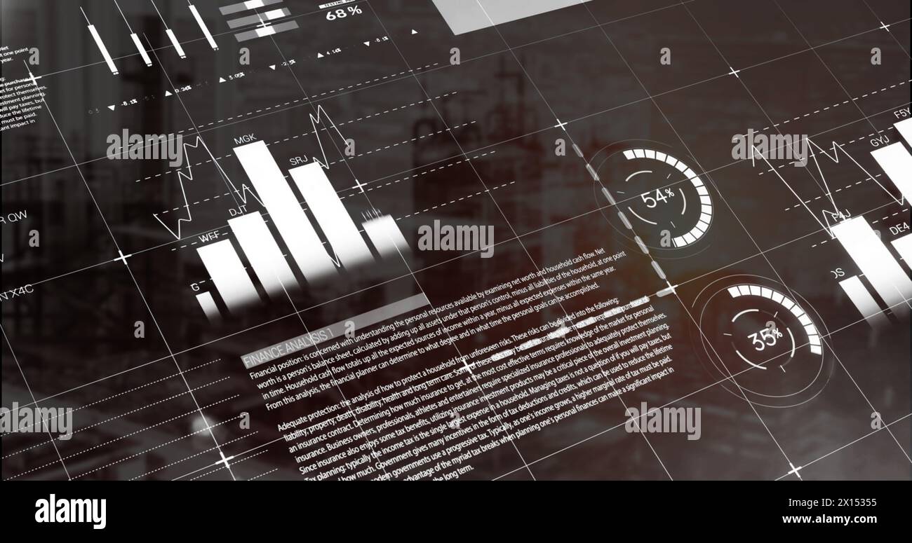 Image of infographic interface over modern buildings against sky Stock Photo - Alamy