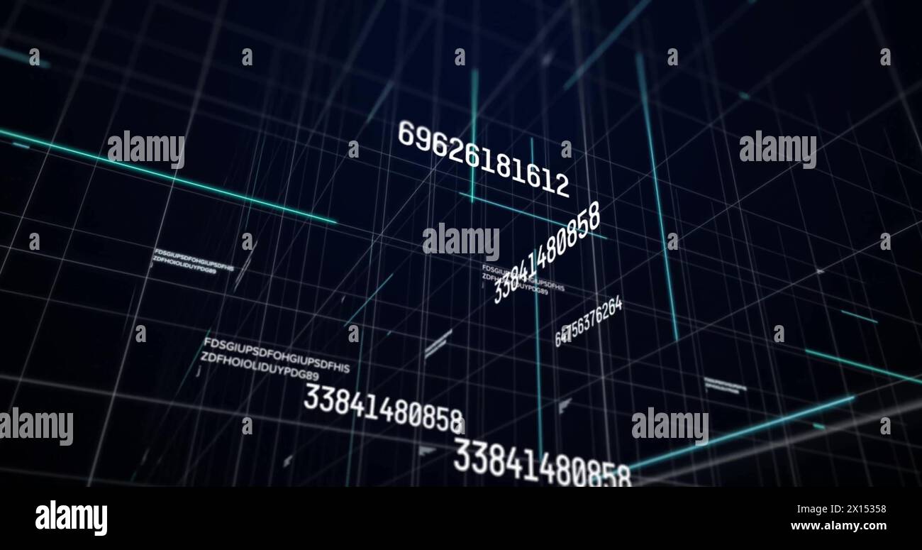 Image of graphs, changing numbers and letters with grid pattern over black background Stock ...