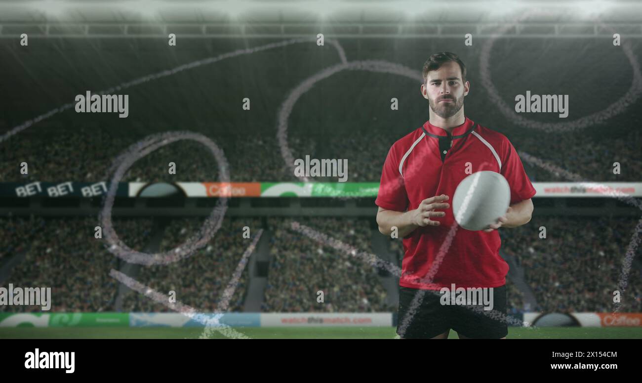 Professional rugby player standing in front of a sports stadium 4k ...
