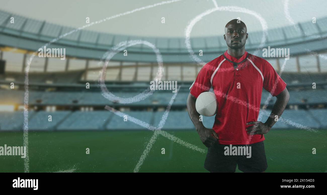 Professional rugby player standing in front of a sports stadium 4k ...
