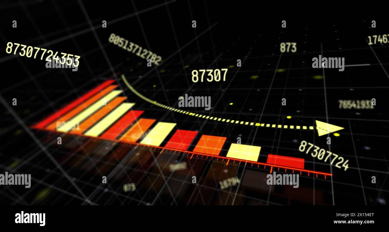 Image of level up text over grid and data processing Stock Photo - Alamy