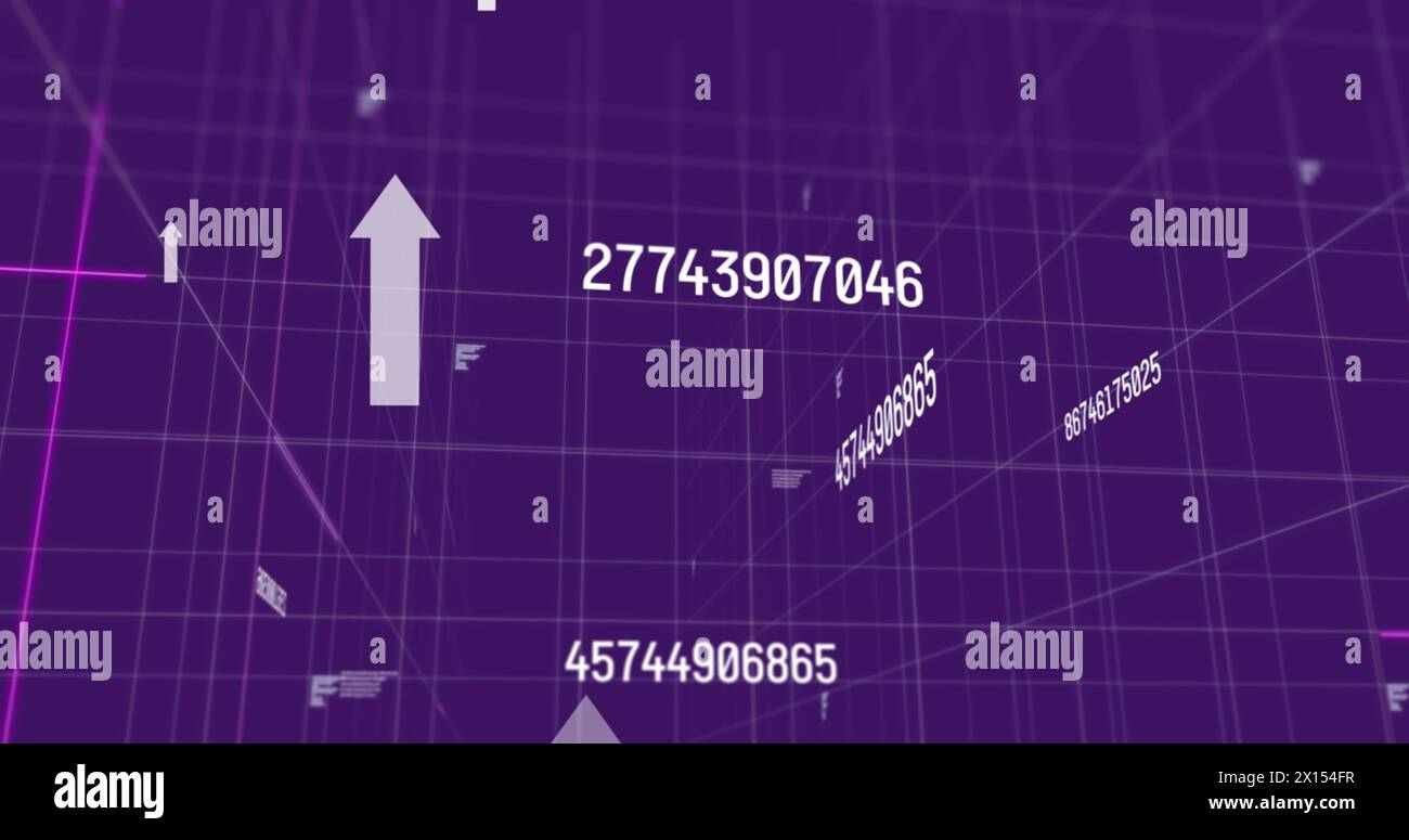 Image of lightning and arrows over grid and data processing Stock Photo - Alamy