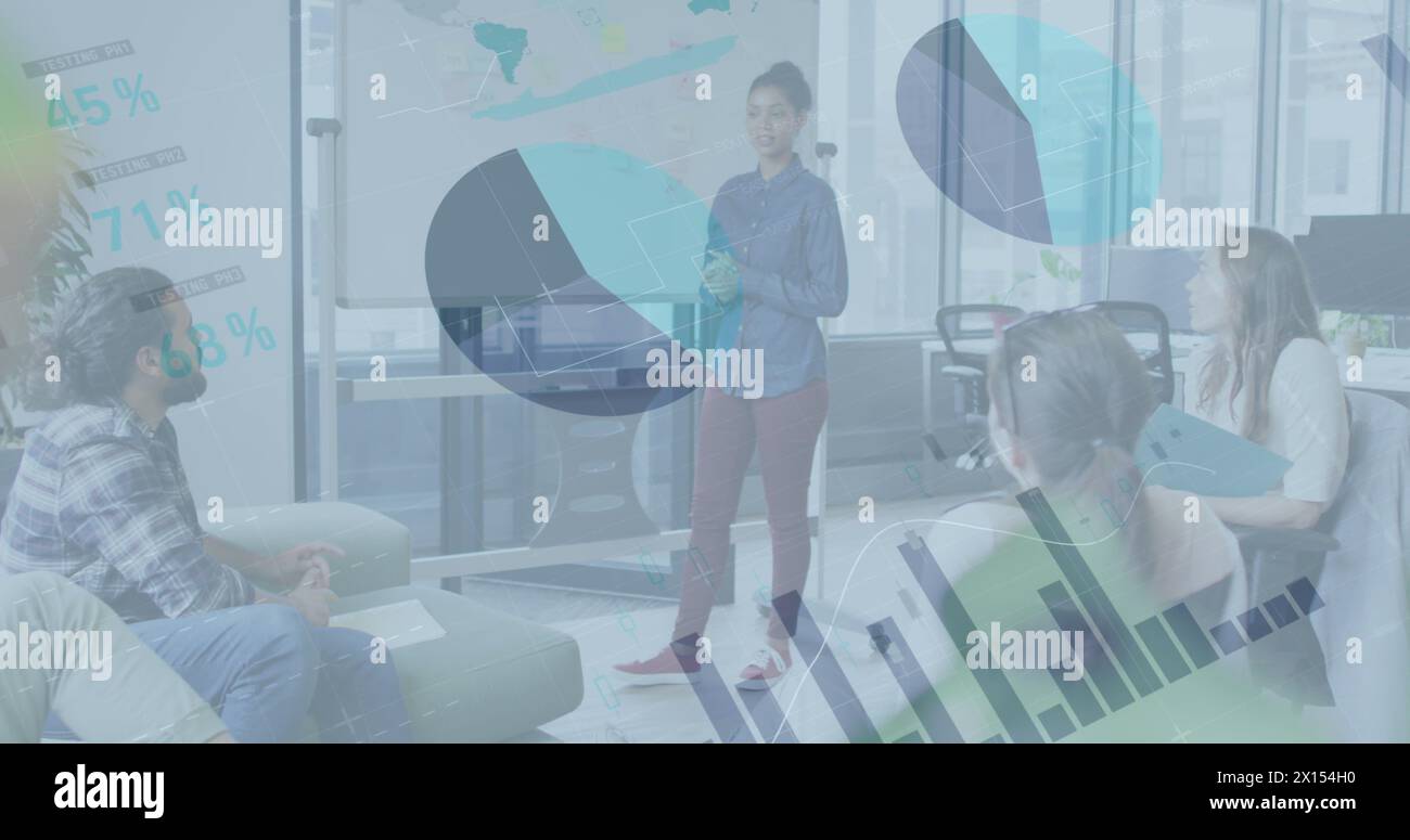 Image Of Charts And Data Processing Over Diverse Colleagues At