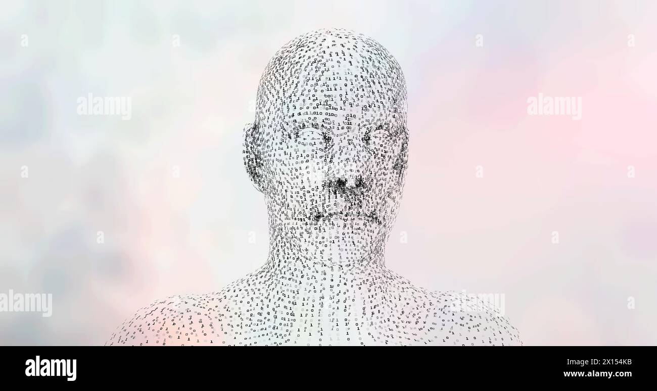 Digital image of human face model spinning against white background ...