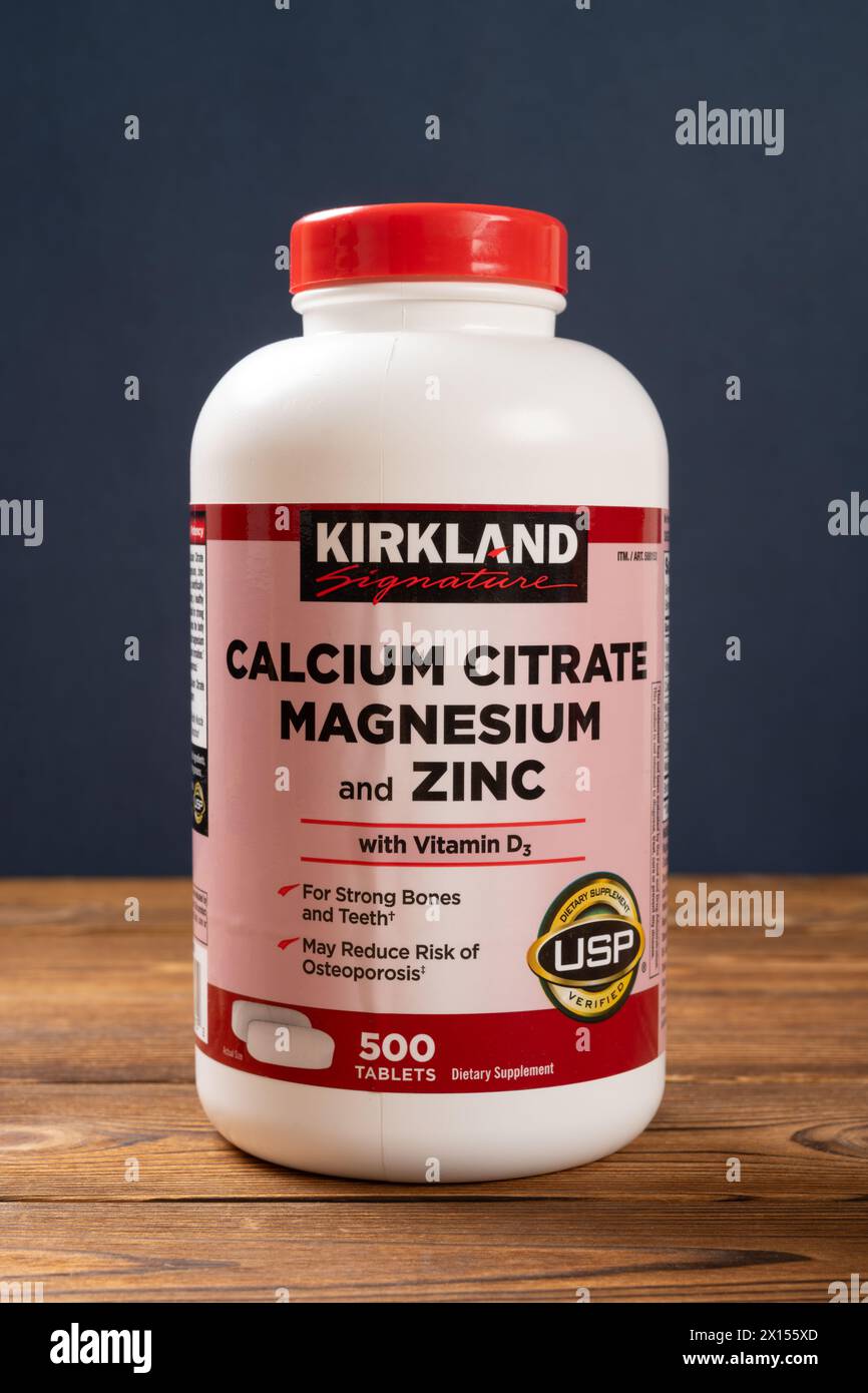 ZhongShan China-February 29 2024:bottle of Kirkland calcium citrate ...