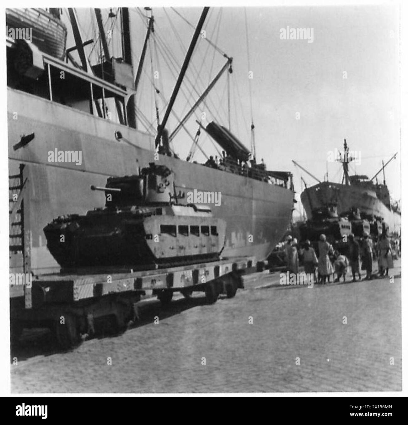 MATERIALS ARRIVING IN THE M.E. - British tanks arriving at one of the ...