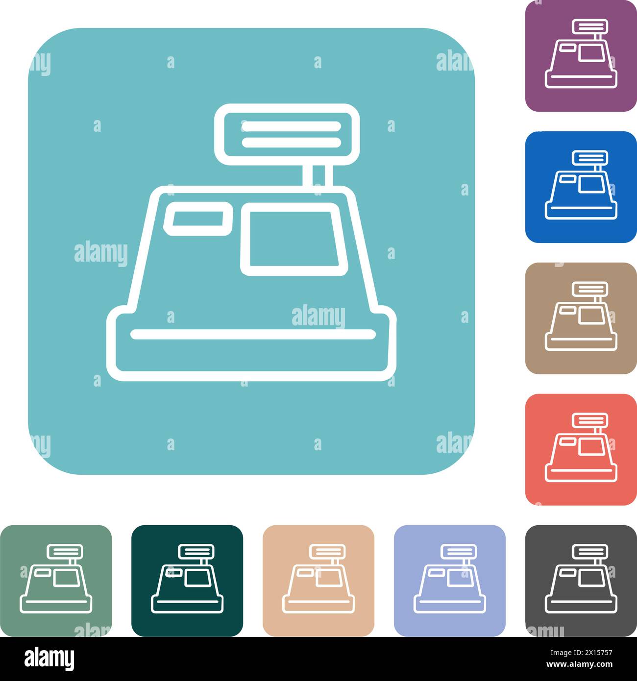 Cash register outline white flat icons on color rounded square ...