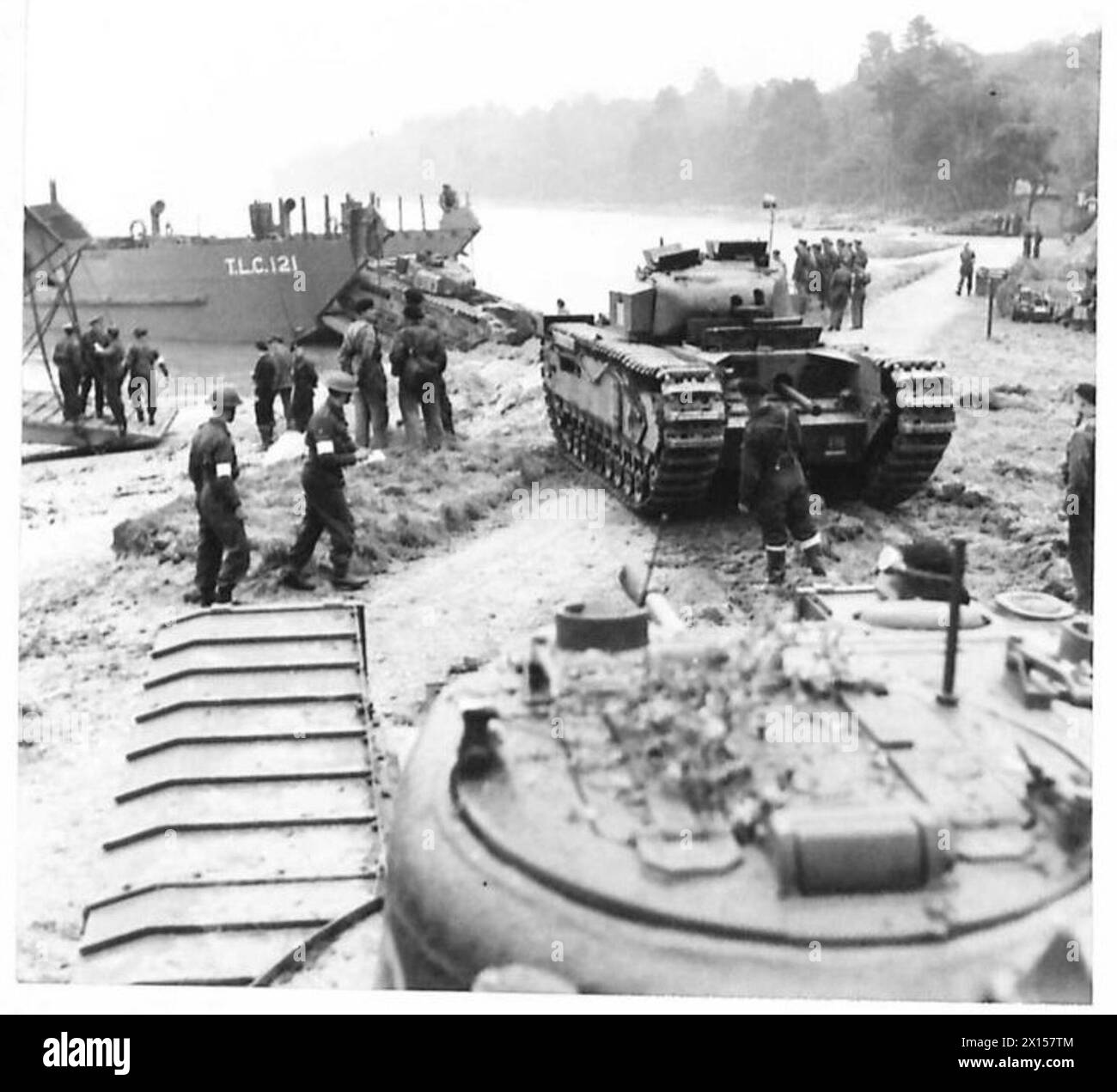 TANK LANDING CRAFT IN ACTION - Churchill tanks have been driven down to ...