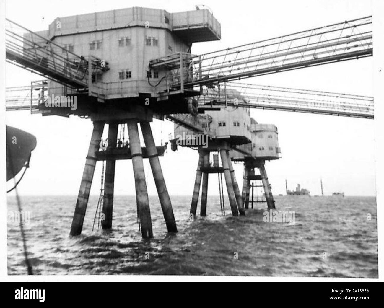 Central command tower and two gun towers connected by bridges Stock ...