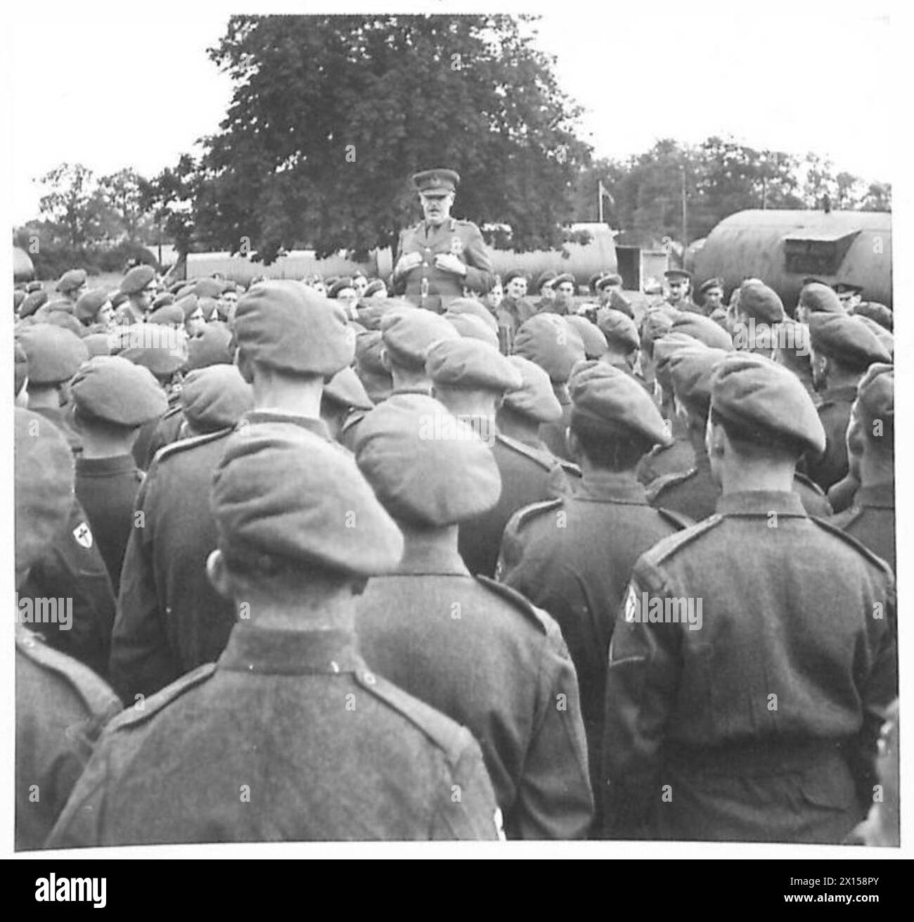 Newfoundland troops attend a farewell parade and listen to an address ...