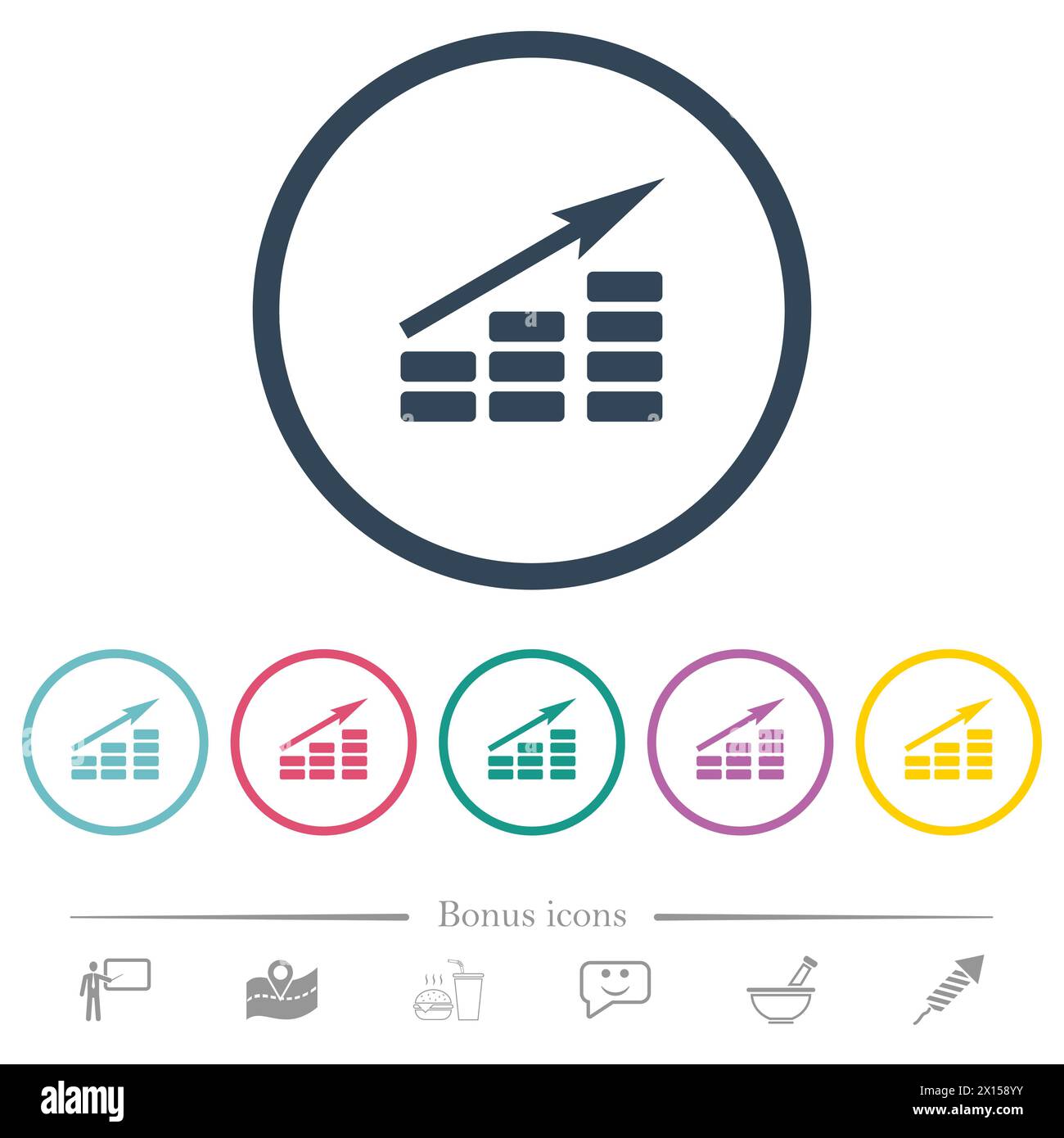 Growing bar graph solid flat color icons in round outlines. 6 bonus icons included Stock Vector ...