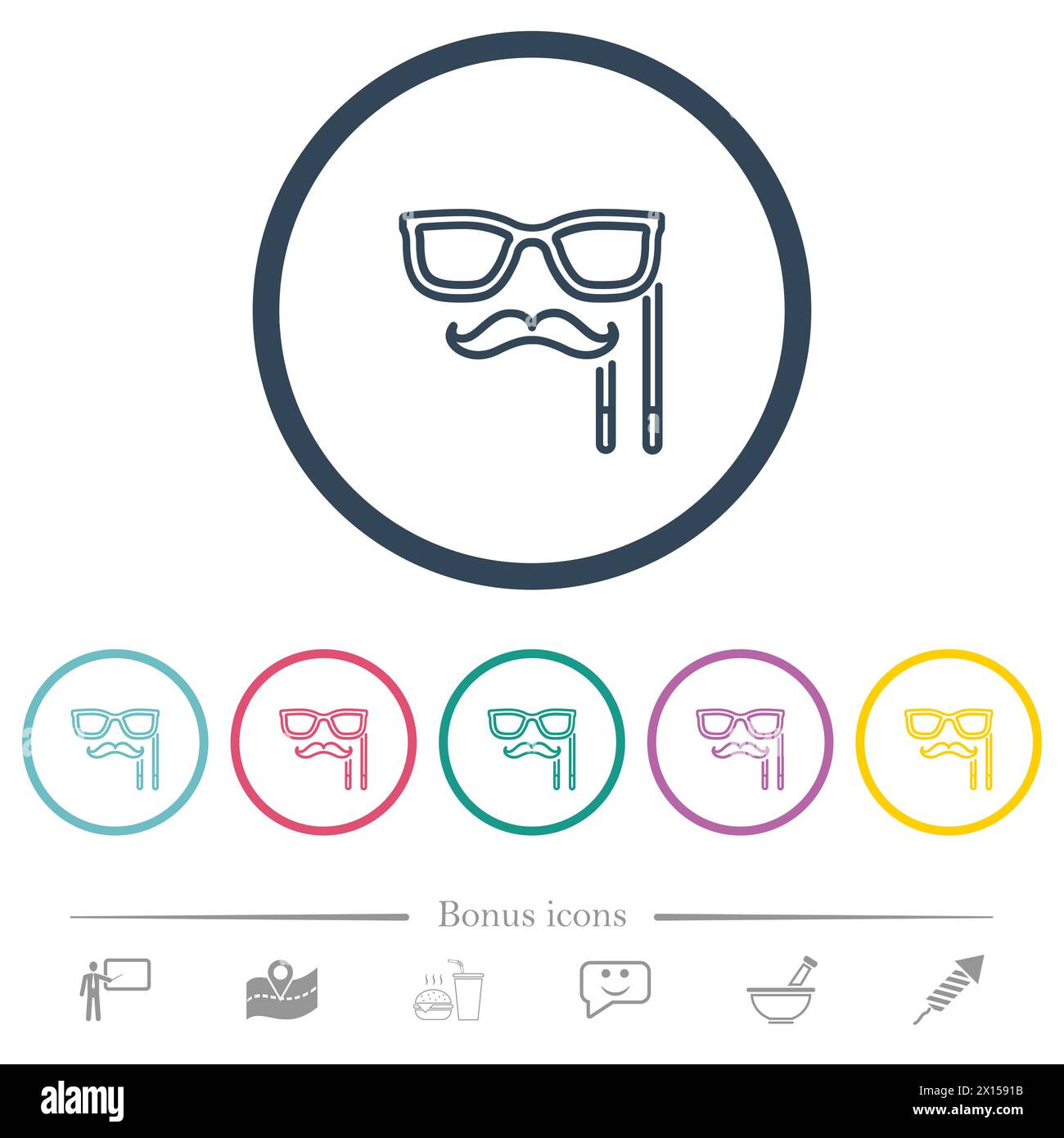 Man Masquerade Mask With Stick Outline Flat Color Icons In Round Outlines 6 Bonus Icons