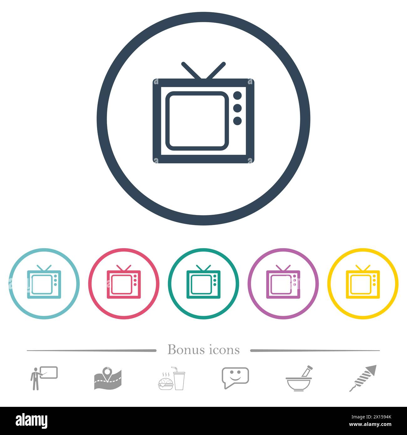 Vintage retro television flat color icons in round outlines. 6 bonus ...