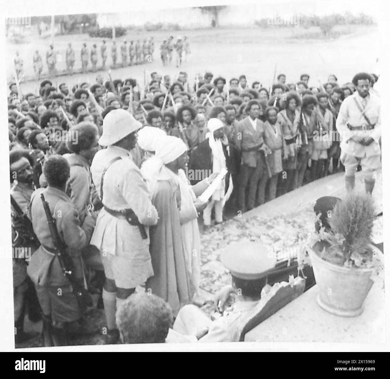 Ras Abba Aragai's troops listen to a speech of allegiance in front of ...