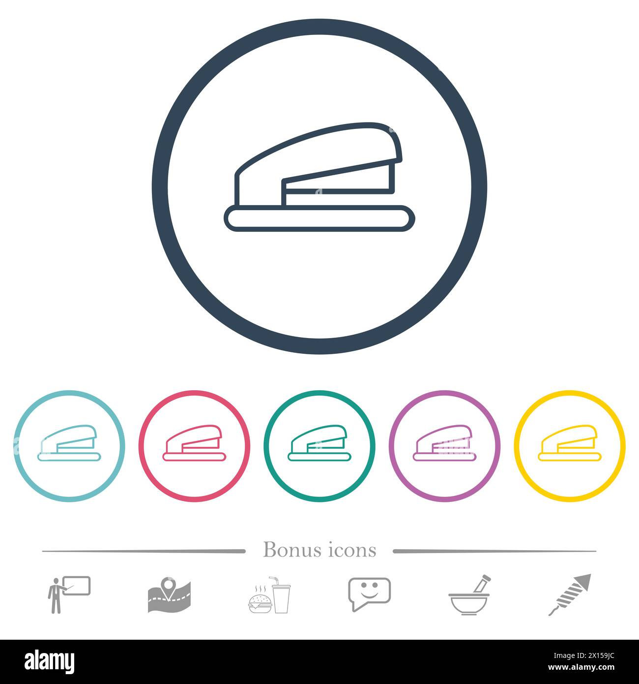 Office Stapler Outline Flat Color Icons In Round Outlines 6 Bonus Icons Included Stock Vector