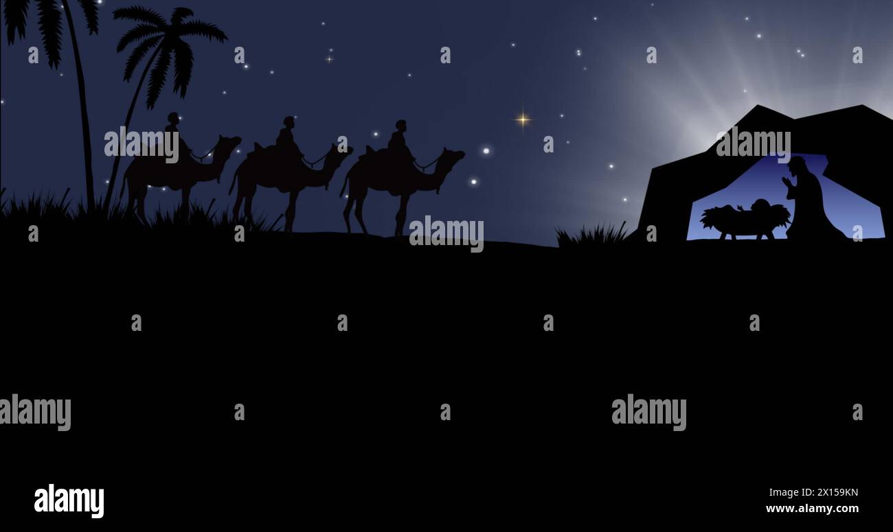Image of silhouettes of kings with camels silhouettes and nativity ...