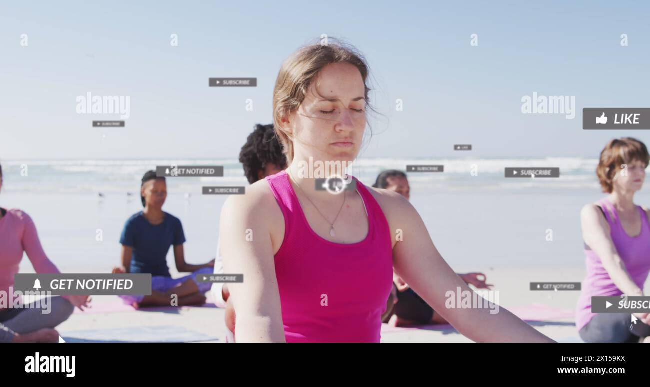 Image of social media data processing over diverse women exercising on ...