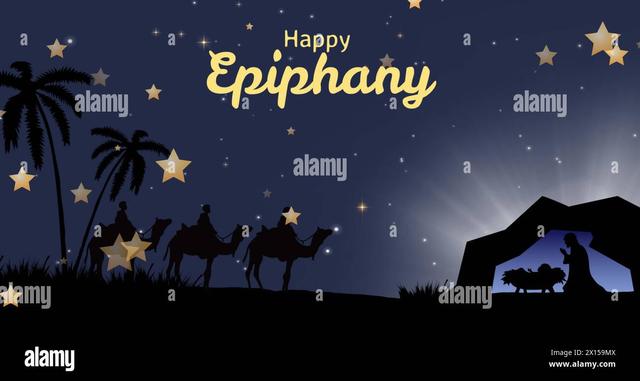 Image of happy epiphany text over nativity scene Stock Photo - Alamy