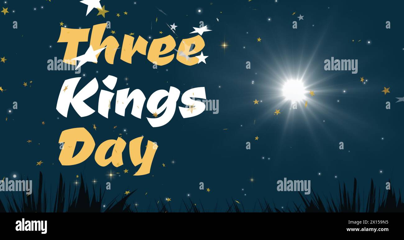 Image of three kings day text over stars falling and sky Stock Photo ...