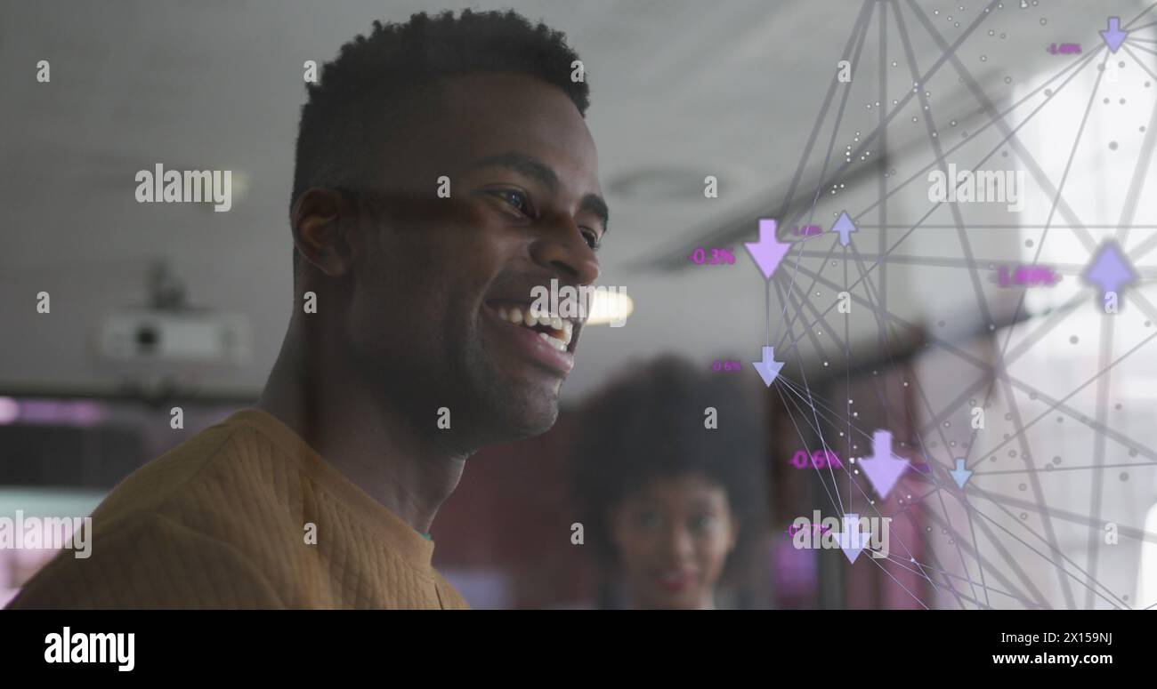 Image of connections over happy african american man Stock Photo - Alamy