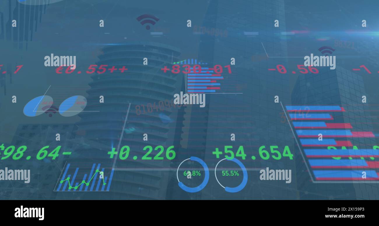 Image of data processing over cityscape Stock Photo - Alamy