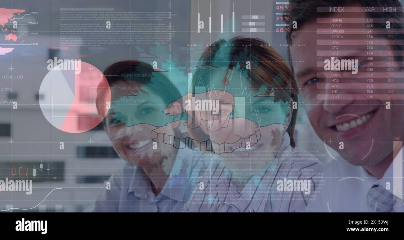 Image of statistics and data processing over diverse business people ...