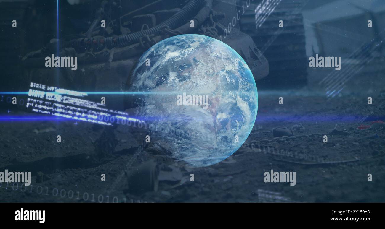 Image of financial data and graphs over globe and data processing on ...