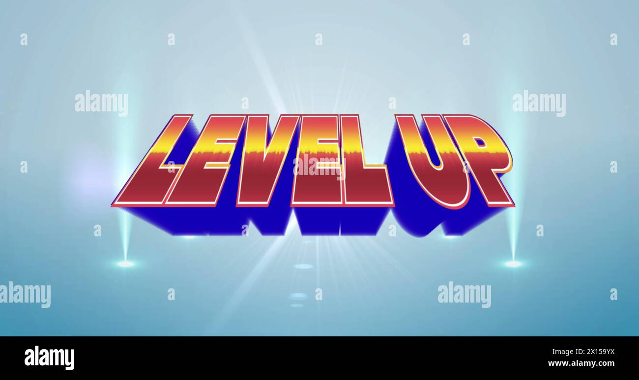 Image of level up over grey background with lights Stock Photo - Alamy
