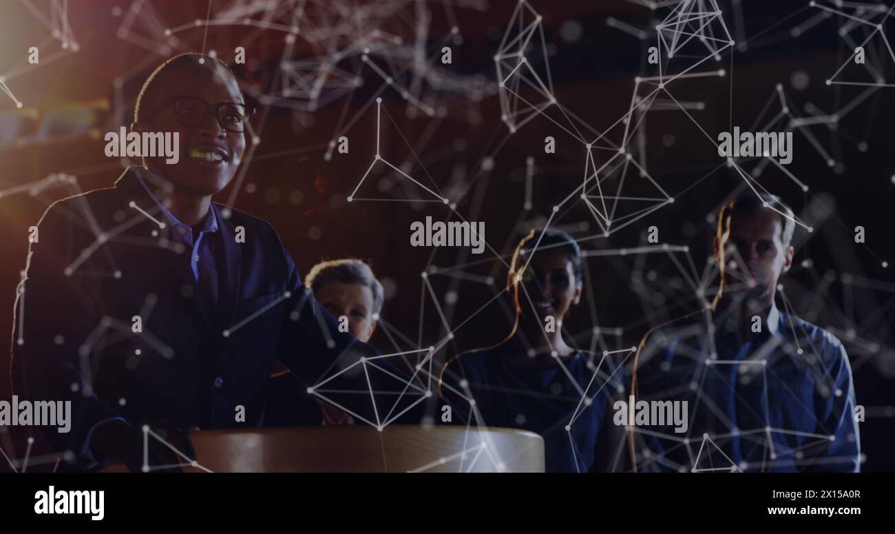 Image of network of connections over african american businessman ...