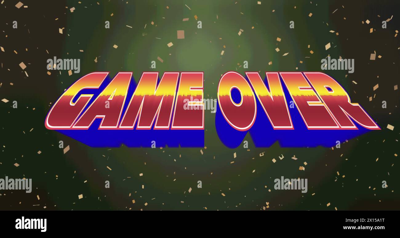 Image of game over on dark green background with confetti Stock Photo ...