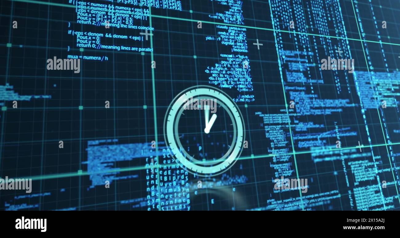 Image of clock moving over data processing on navy background Stock Photo - Alamy