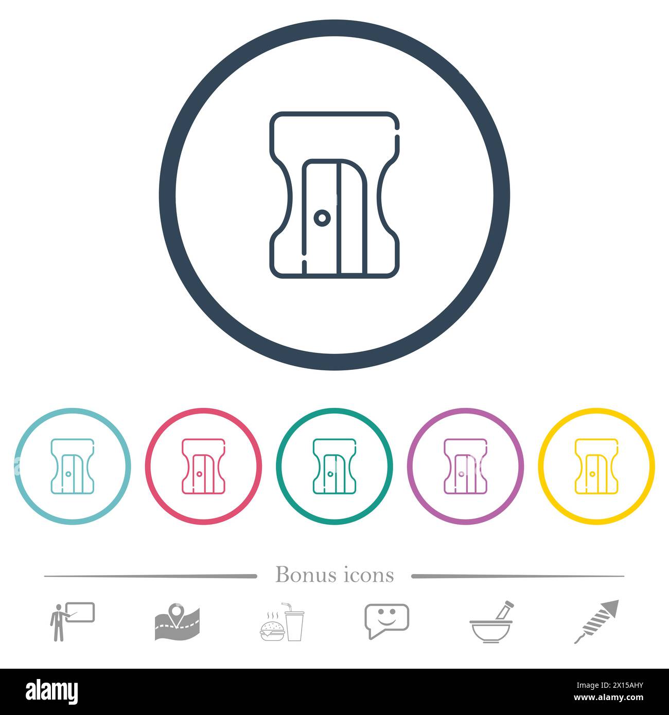 Pencil sharpener outline flat color icons in round outlines. 6 bonus icons included Stock Vector ...