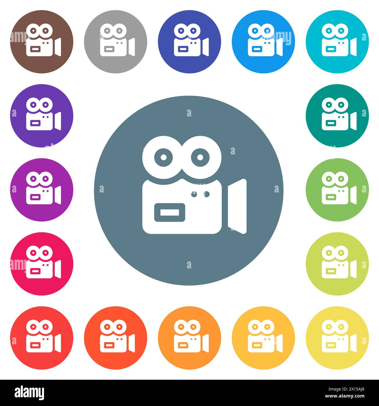 Movie camera solid flat white icons on round color backgrounds. 17 ...