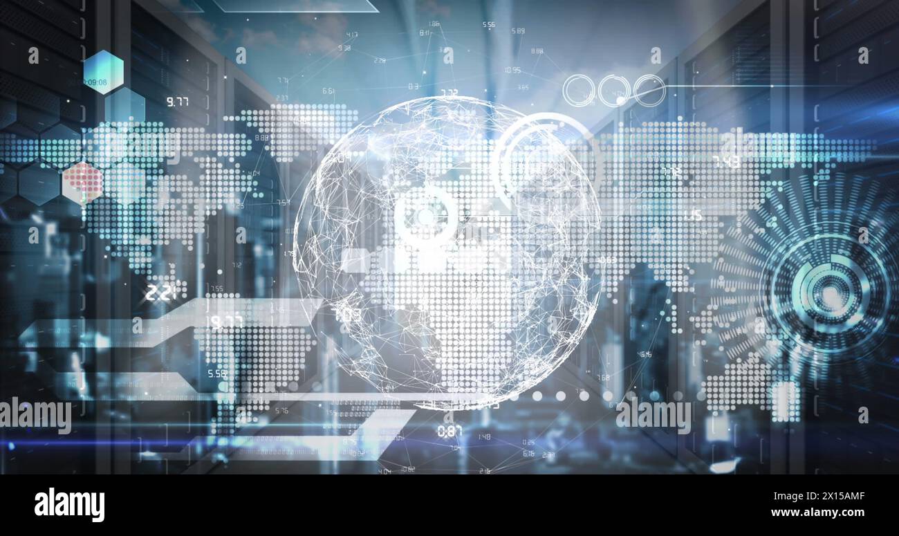 Image of globe over financial data processing Stock Photo - Alamy