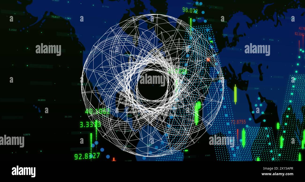 Image of scope and world map over financial data processing Stock Photo ...