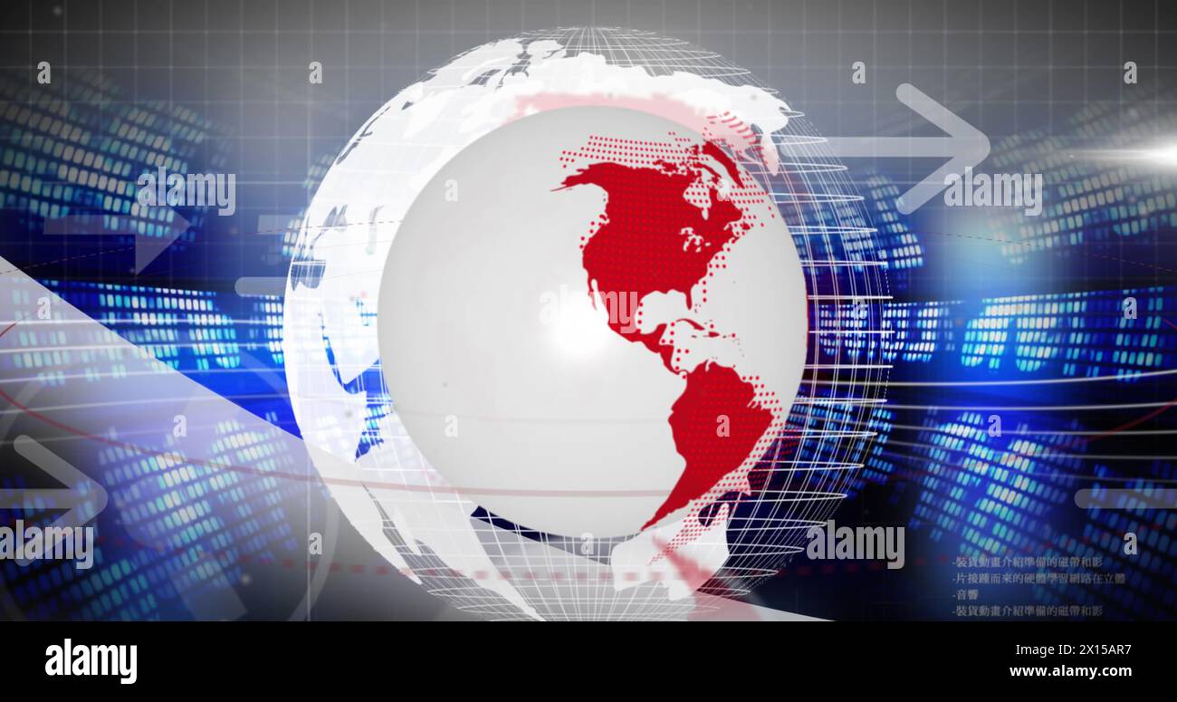 Image of globe with arrows over financial data processing Stock Photo ...