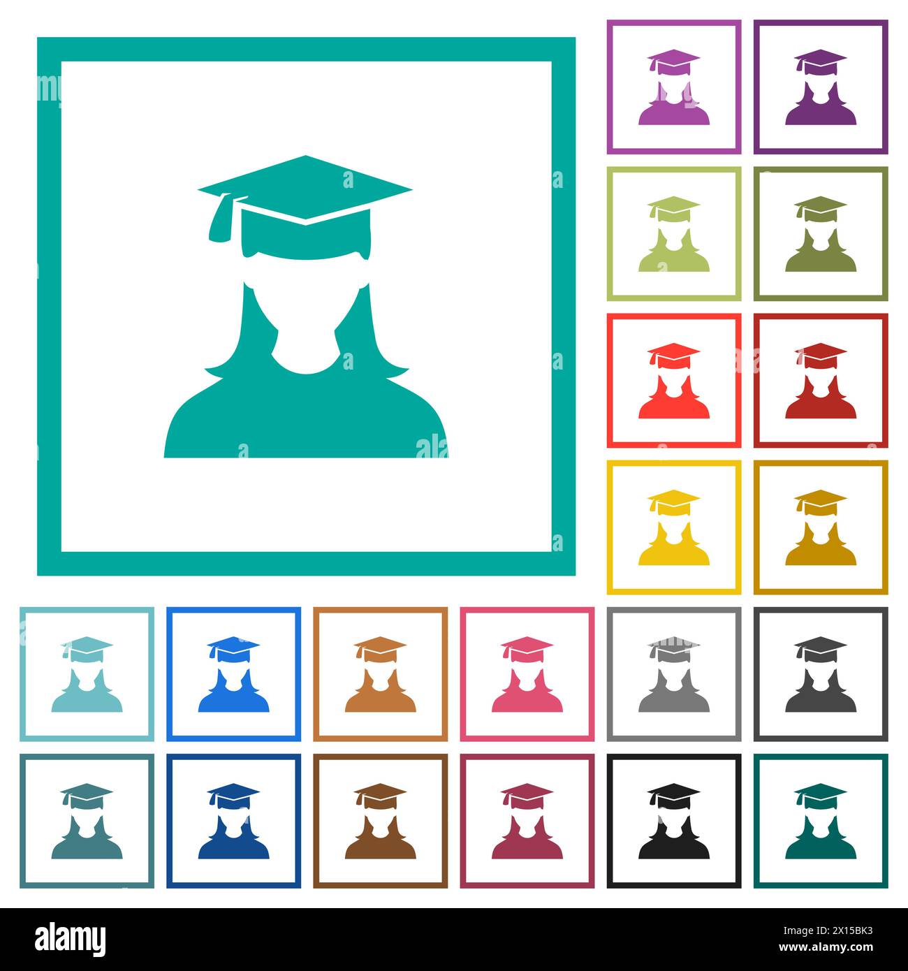 Graduate female avatar flat color icons with quadrant frames on white ...