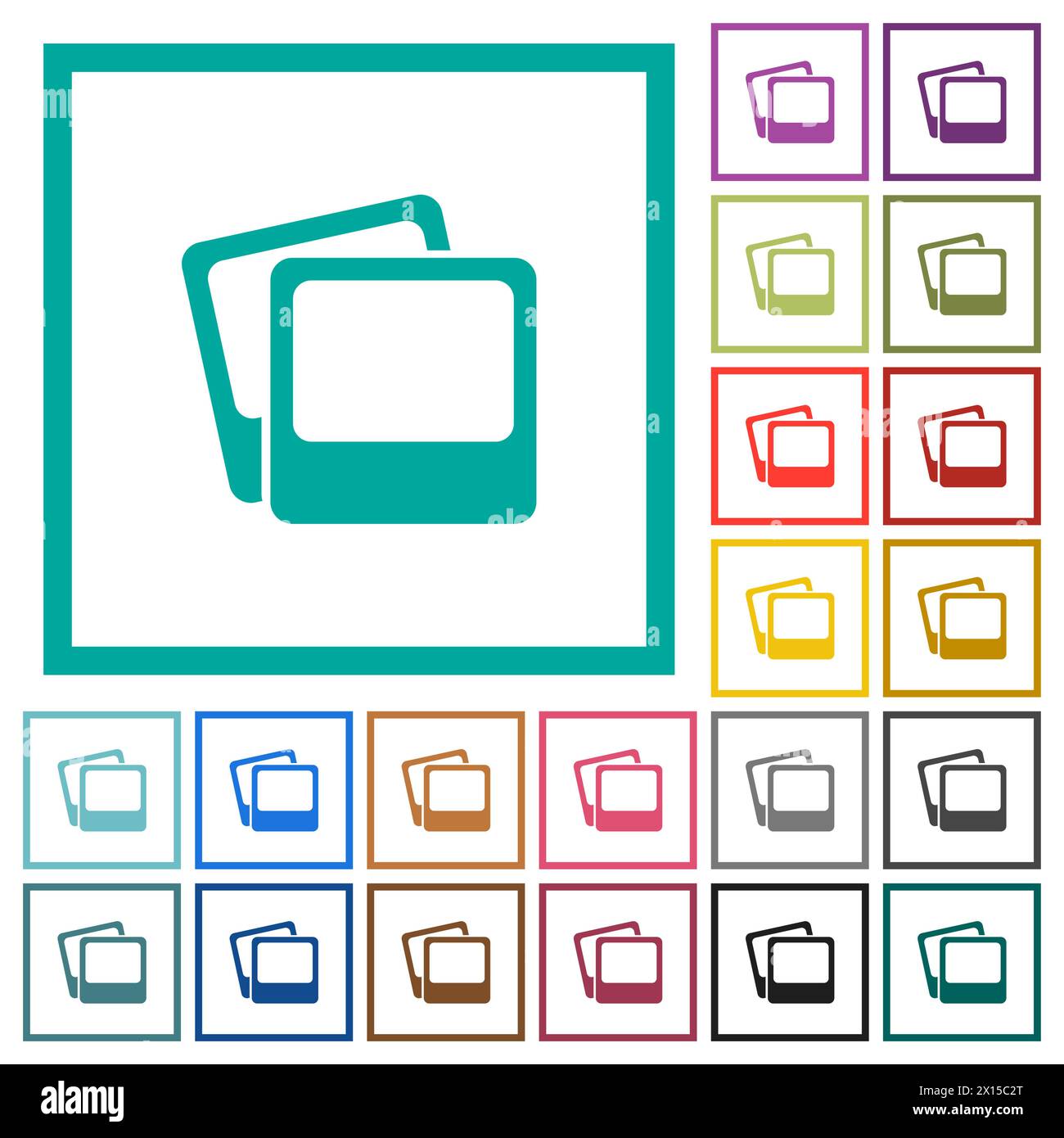 Poraroid photo frames flat color icons with quadrant frames on white ...