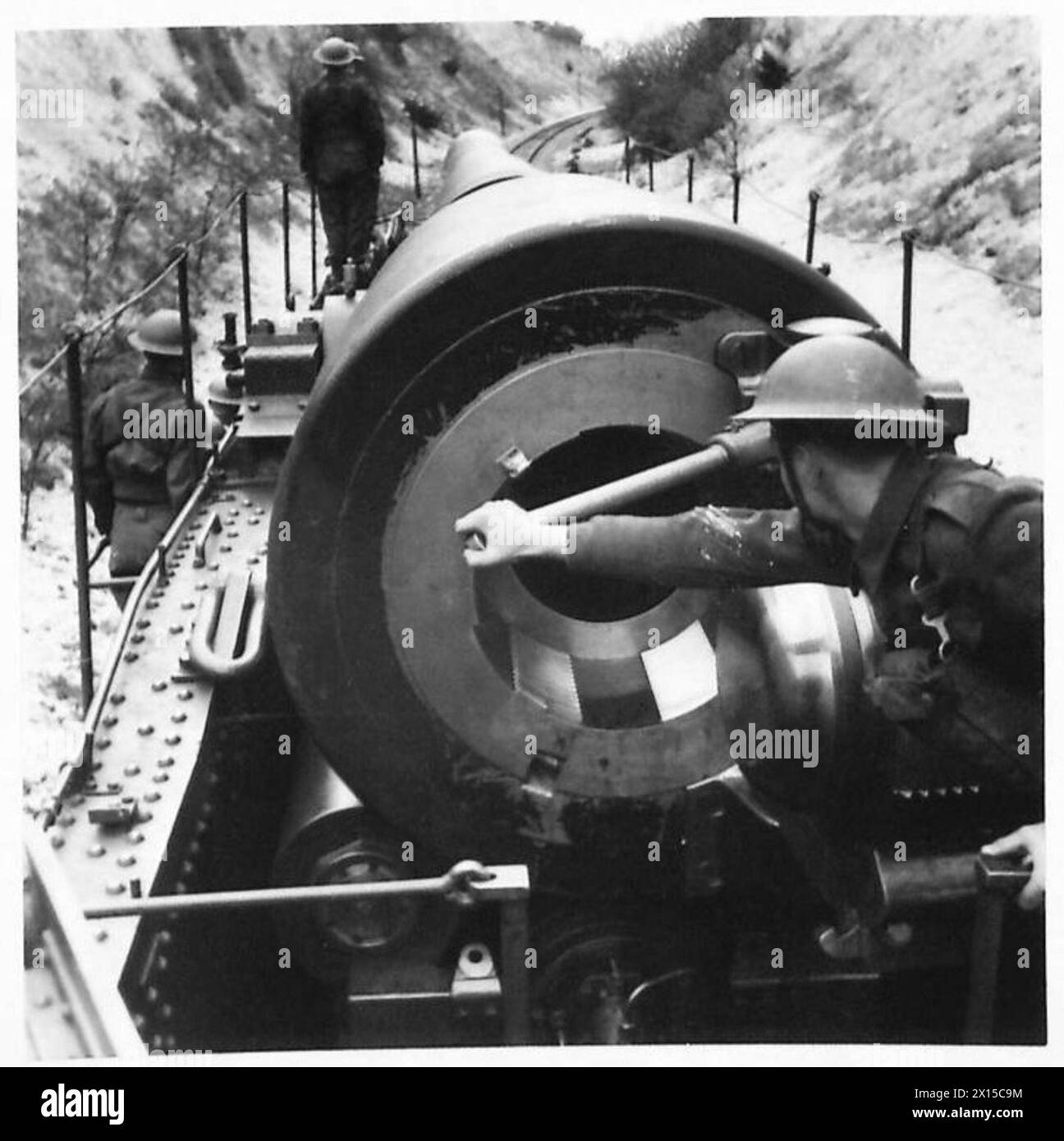 Close-up view of the breech of a very large railing-mounted gun used by ...