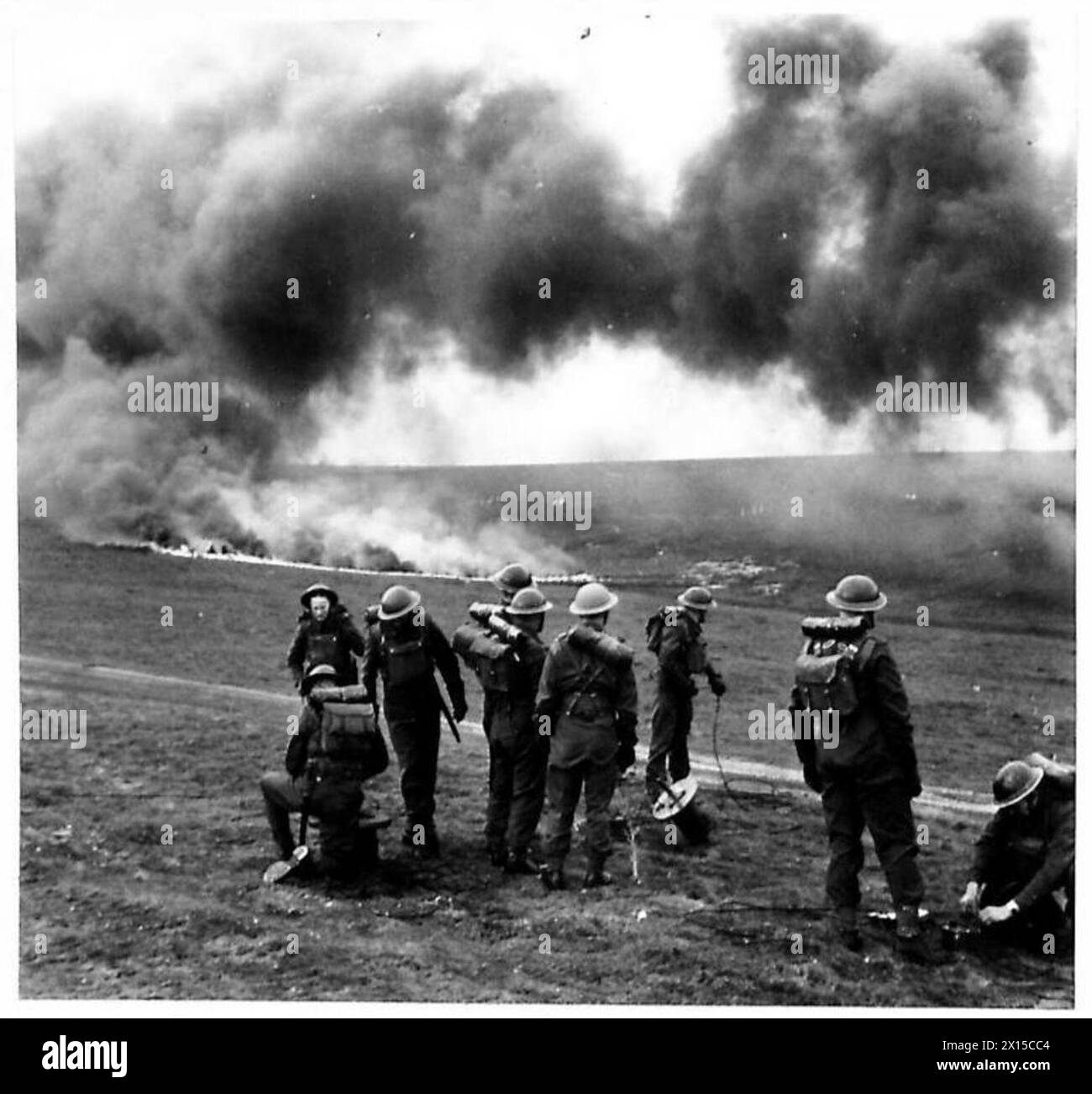 The Home Guard conducts a demonstration of a fougasse, a type of ...