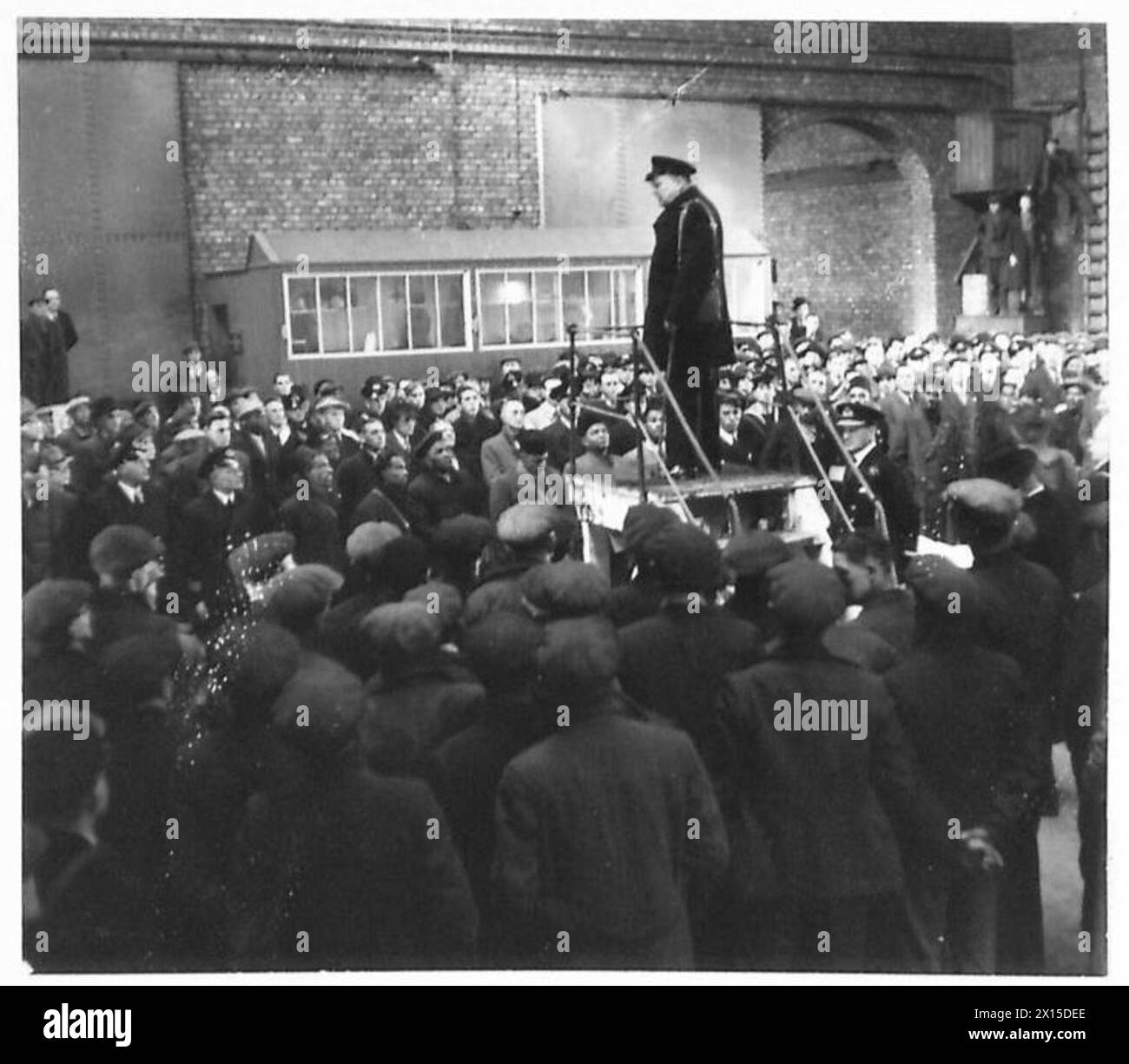 Prime Minister Winston Churchill addresses and thanks merchant ship ...