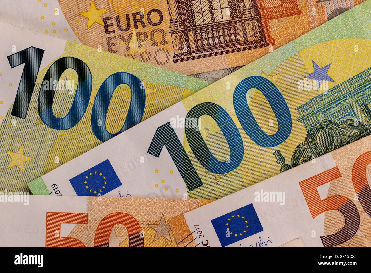 European Union Euro cash close-up, details of genuine euro cash used in ...