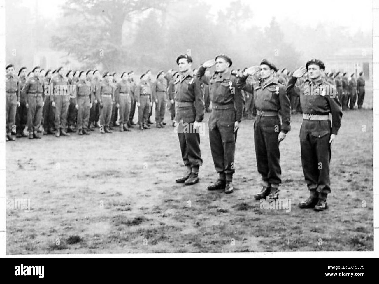 Major General R.N. Gale inspects French airborne troops, with four ...
